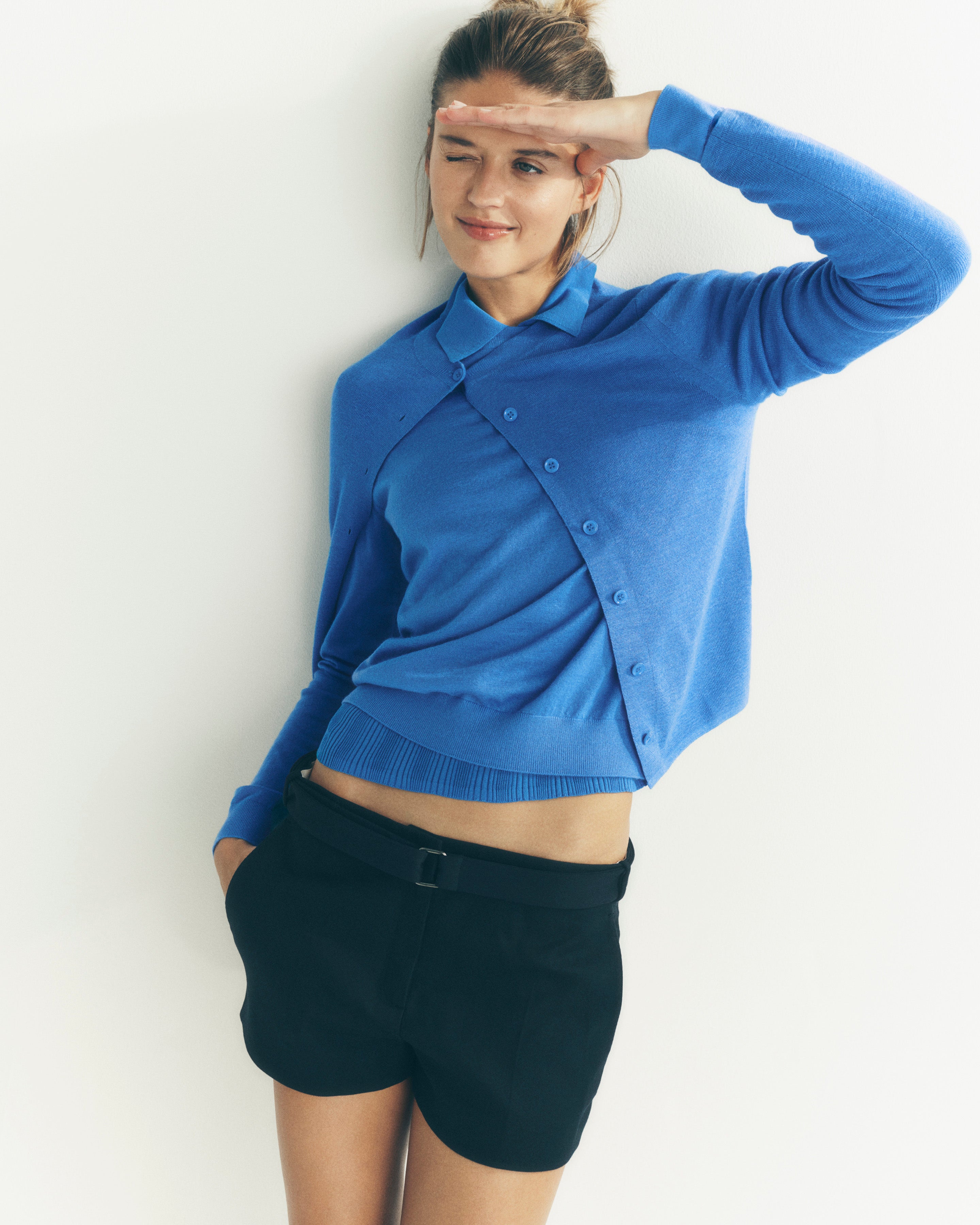 Plain knit cardigan in Cashmere, Silk Women althea blue | Eric Bompard