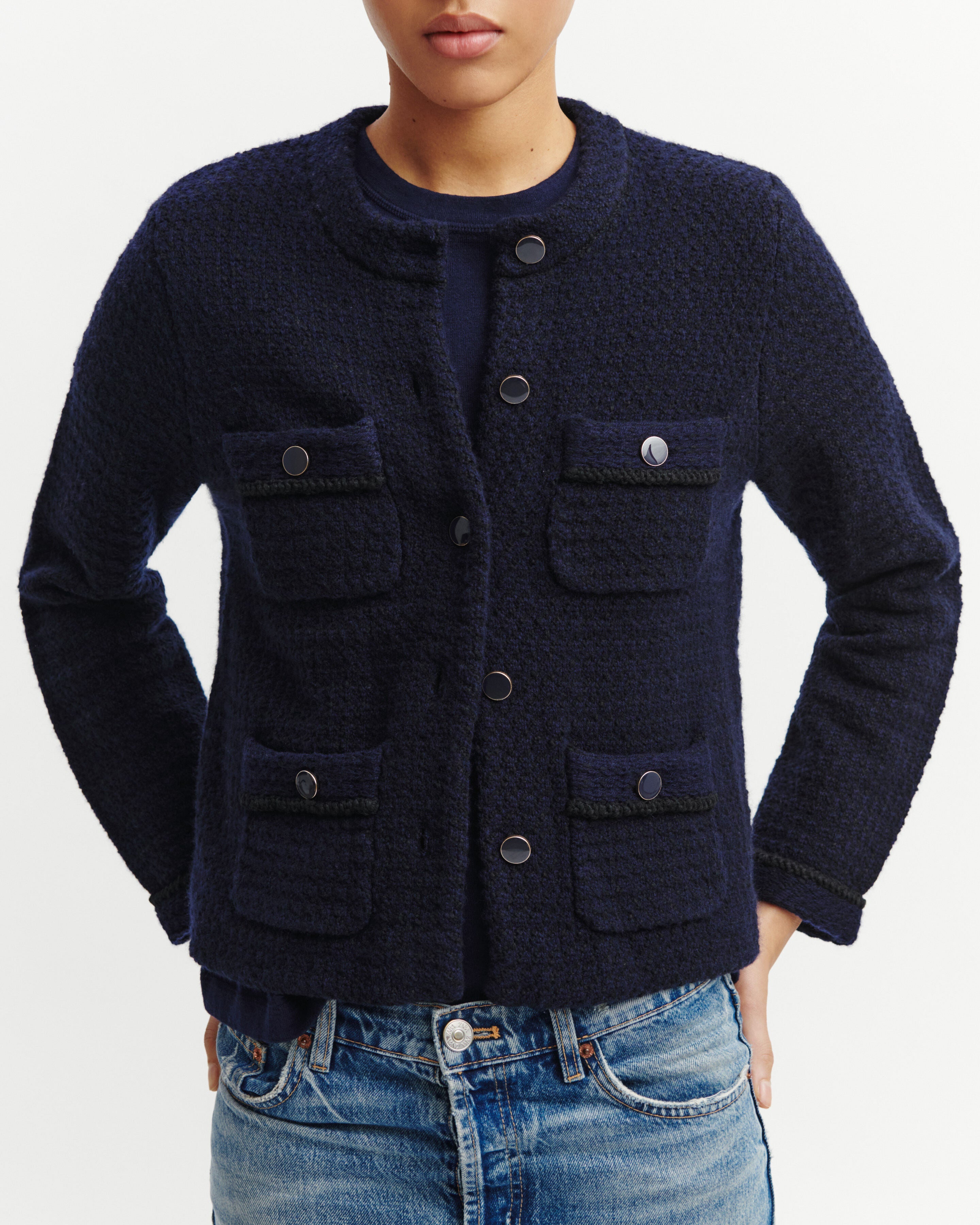 Veste en tweed en Coton, Laine, Cachemire Femme marine | Eric Bompard