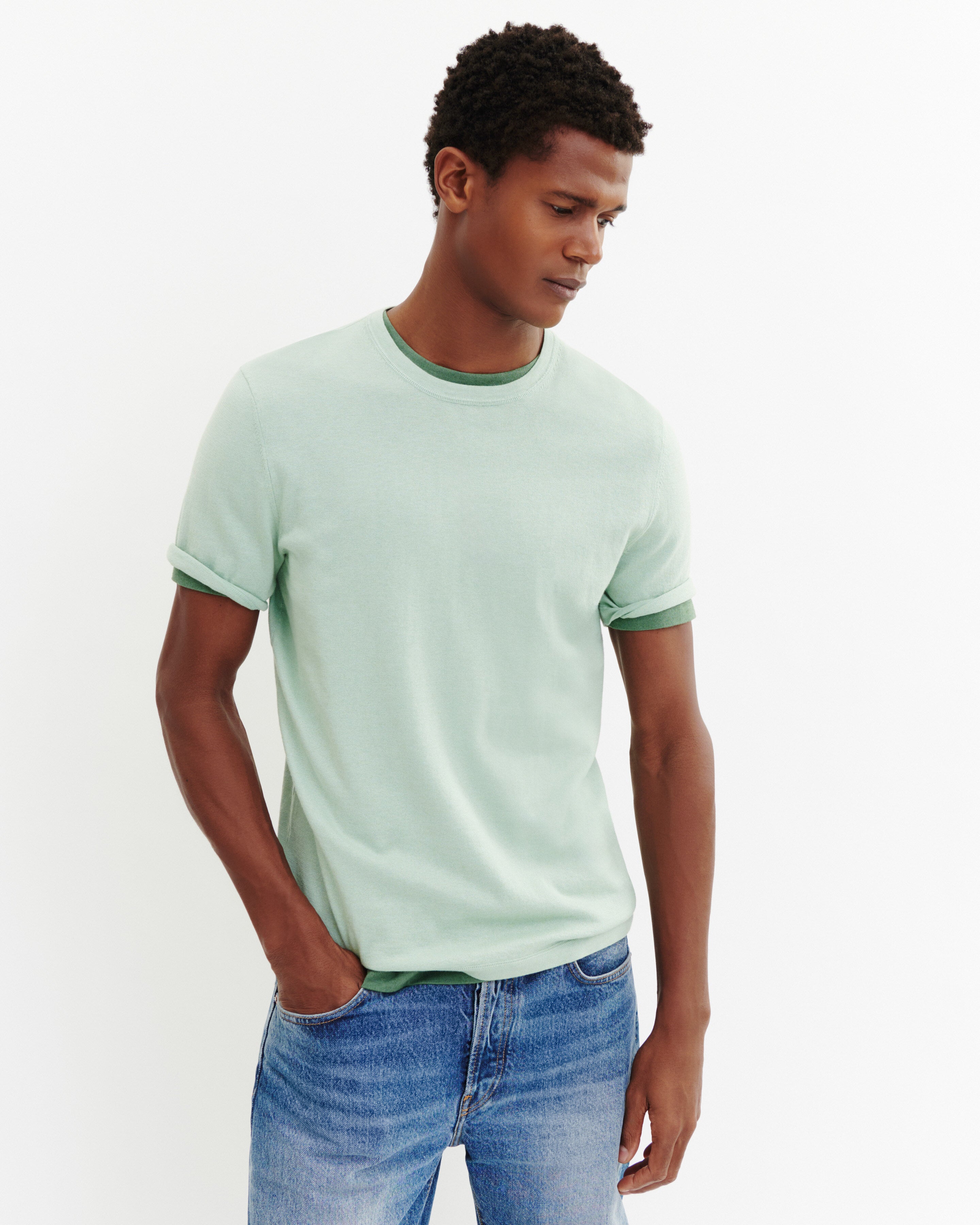Extrafine t-shirt in Cotton, Cashmere Men almond green | Eric Bompard