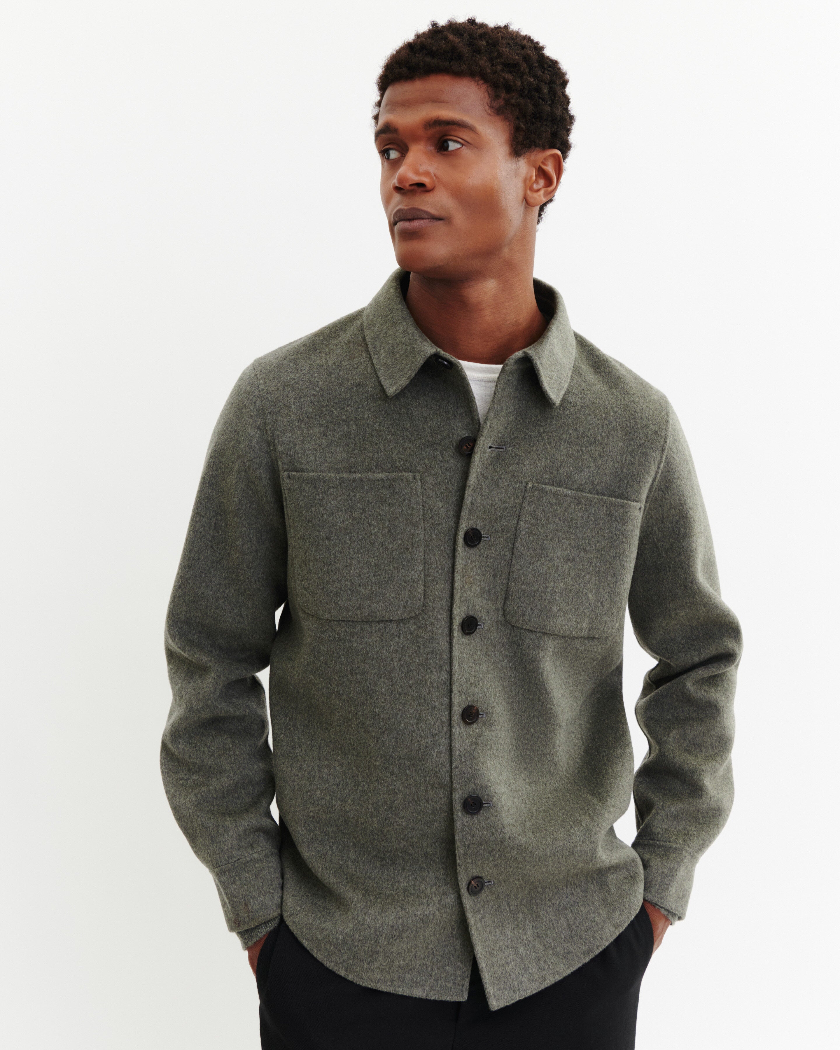 Sur-chemise double face en Cachemire, Laine Homme kaki ombre | Eric Bompard